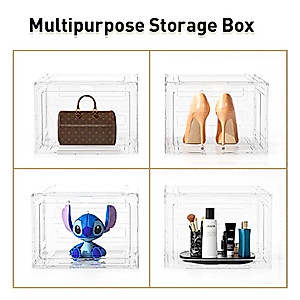 Stebopum Shoe Storage Box, 8 Pack Clear Plastic Stackable Shoes Organizer with Magnetic Front Door, Shoe Containers Sneaker Storage for Men/Women, Fit up to US Size 12,13.4”x10.6”x7.5”