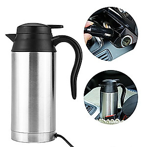 Acouto 750ml 12V Car Electric Kettle Stainless Steel Car Kettle Boiler Cigarette Lighter Heating Kettle Mug Electric Travel Thermoses DC Powered Car Teapot Portable Water Heater for Tea Coffee