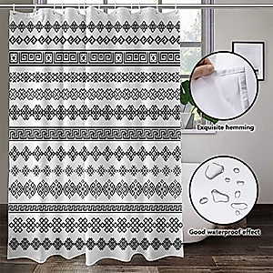 4 Pcs Black and White Shower Curtain Sets with Non-Slip Rugs,Toilet Lid Cover and U-Shaped Mat,Bohemian Geometric Waterproof Durable Shower Curtains for Bathroom