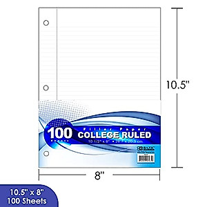 BAZIC Filler Paper Loose Leaf Papers 100 Sheet, College Ruled 3 Hole Punched for Ring Binders, for Office School Student Writing, 1-Pack