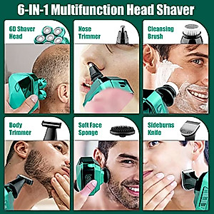 Head Shavers for Bald Men, 6-in-1 Electric Razor for Men, 7D Anti-Pinch Mens Grooming Kit with Nose Hair Trimmer, Beard Trimmer for Men, Waterproof & Rechargeable Electric Shavers Gift for Men