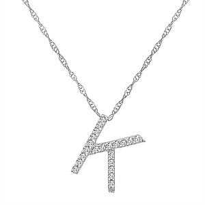 14K White Gold Diamond "K" Initial Pendant, 16" Necklace