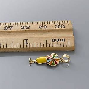 Million Charms 14k Yellow Gold Beach Charm Pendant, Small 2-D Yellow Enamel Tropical Drink with Multi-Color Umbrella