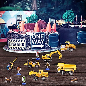 Childom Engineering Vehicle Toys Set Alloy Construction Big Forklift,Single Drum Roller,Stacker/Crane,Helicopter,Excavator,Heavy Duty Truck Mini Toy Set for Kids Boys Girl