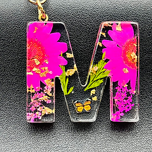 Initial Letter Butterfly Flower Pink Keychain Birthday gifts for Women Girl Backpack Wallet Car Key Cute Bling Keychain