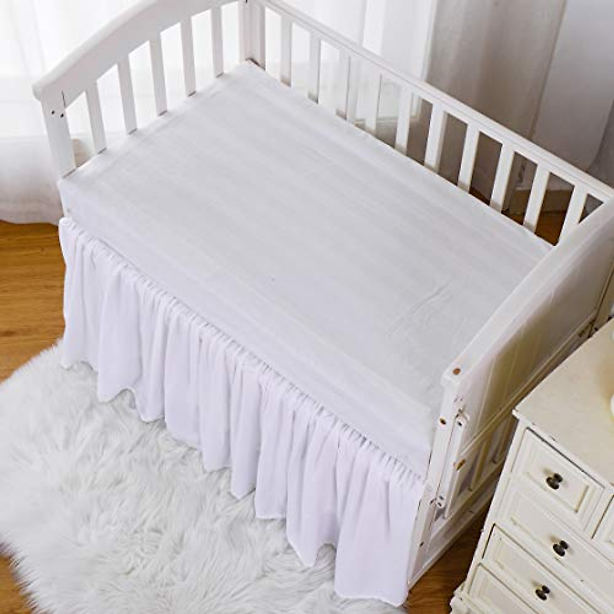 Crib Skirt Dust Ruffle, 100% Egyptian Cotton 400 Thread Count Soft Breathable Crib Bedding Skirt for Baby, Boys and Girls, Fading Resistant (White)