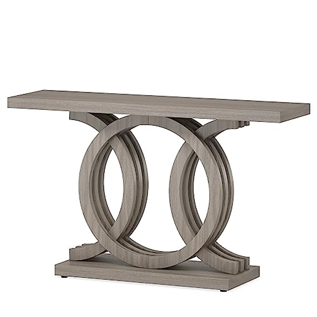 LITTLE TREE Entryway Console Table Wood: 55 inches Farmhouse Hallway Table with Geometric Base, Vintage Long Narrow Sofa Table for Living Room - Grey