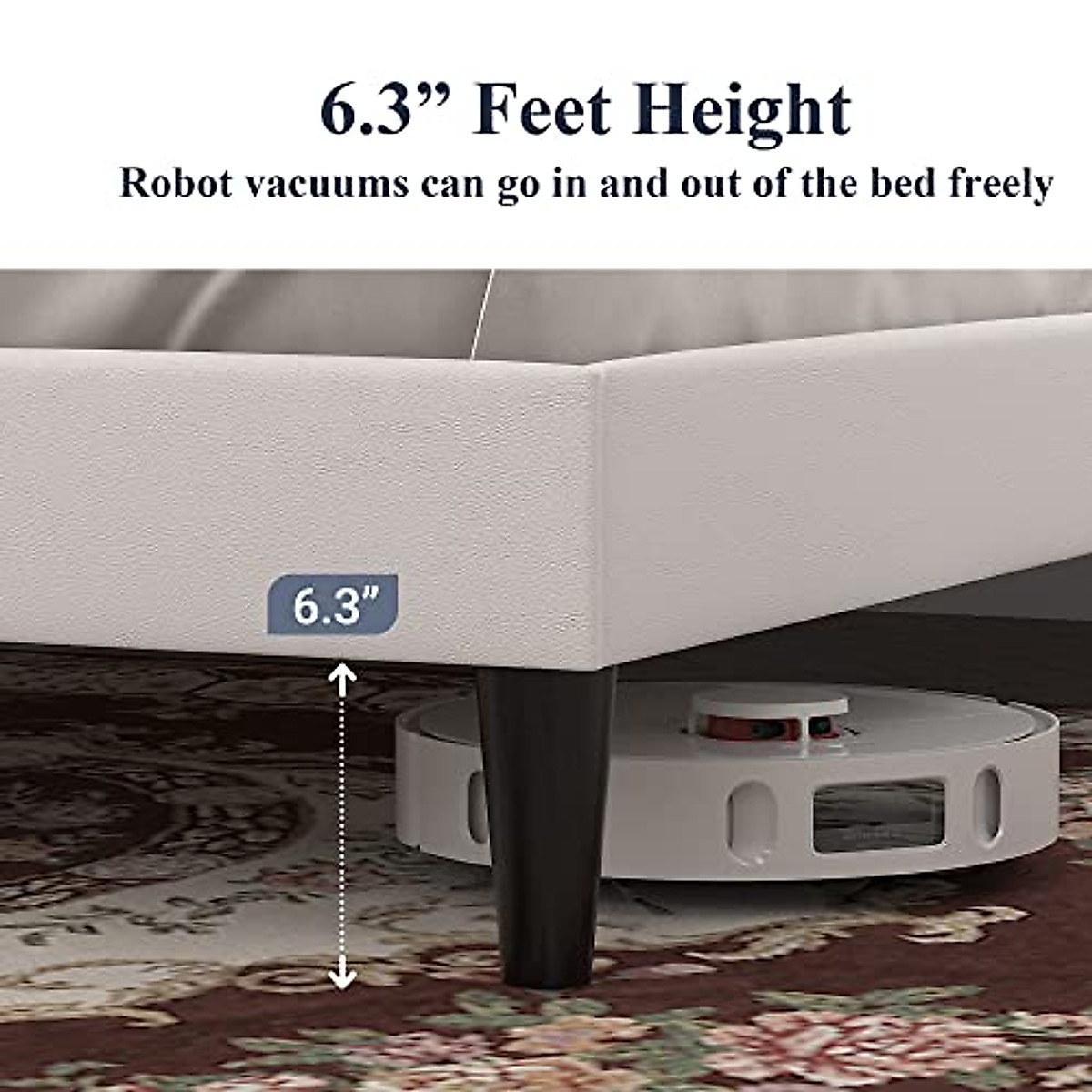 Allewie Full Bed Frame with Adjustable Diamond Stitched Button Tufted Headboard/Faux Leather Upholstered Platform Bed with Easy-Assembly Wood slats, White