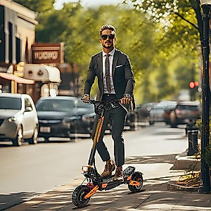 Electric Scooter for Adults,Yenghome 5600W 50 Mph 60V 28Ah Off Road E Scoocter Foldable Double Suspensions with 11 Inch Vacuum Tires and Detachable Seat&Bag