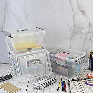 Gloreen 4 Packs 5.5 Quart Storage Box with Handle, Plastic Latching Containers Bin