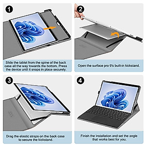 Fintie Case for 13 Inch Microsoft Surface Pro 11/10/9 - Multiple Angle Viewing Portfolio Business Cover with Pocket & Stylus Holder, Compatible with Type Cover Keyboard, Gray/Brown