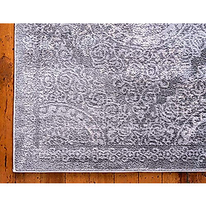 Unique Loom Leila Collection Distressed, Traditional, Vintage, Geometric, Border, High-Low Pile Area Rug (3' 3 x 5' 3 Rectangular, Gray/Ivory)