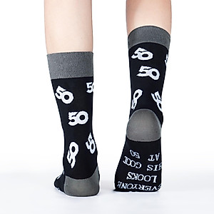 Jeasona 50th Birthday Gifts for Men Funny Fun Black Crew Cotton Socks