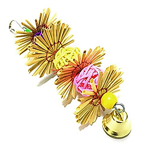 N/ hfjeigbeujfg Bird Toy,Parrot Cage Chewing Toys Pet Bird Parrot Rattan Ball Bell Swing Hanging Climbing Cage Decor Bite Chew Toy - Multicolor