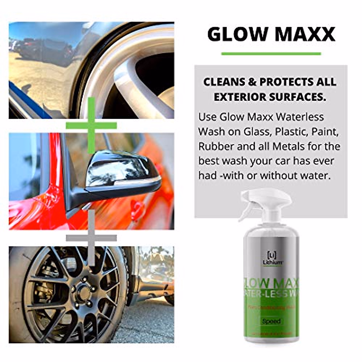 Glow Maxx Waterless Car Wash, Cleans and Protects, Hydrates And Lubricates Paint To Reduce Scratching, Leaves a great shine, Saves water. Extremely Hydrophobic,Wash your car anywhere quickly. 32oz