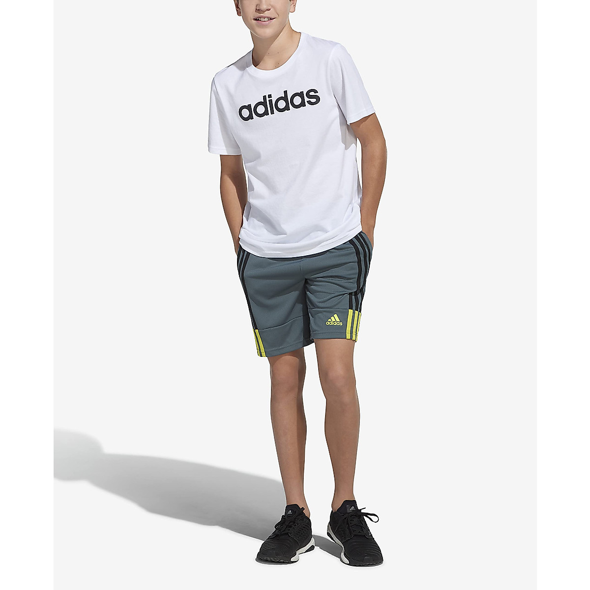 adidas Boys' Clashing 3-Stripes Shorts, Blue Oxide, Small (8)