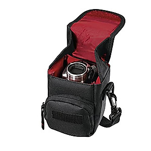 Hama Camera bag Valletta (size 90, compact case, strap, flap with closure, all brands such as Nikon, Canon, Olympus, Sony, …) Black/Red