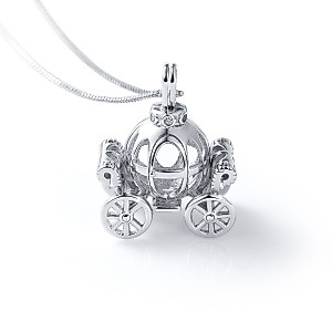 DAOCHONG 925 Sterling Silver Pumpkin Carriage Pendant Necklace,18",Box Chain