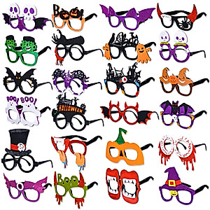 Garma 24 Pcs Halloween Glasses for Kids, Halloween Party Favors Plastic Party Glasses, Glitter Eyeglasses Halloween Photo Booth Props, Halloween Decorations with Pumpkin, Spider, Ghost Novelty Eyewear