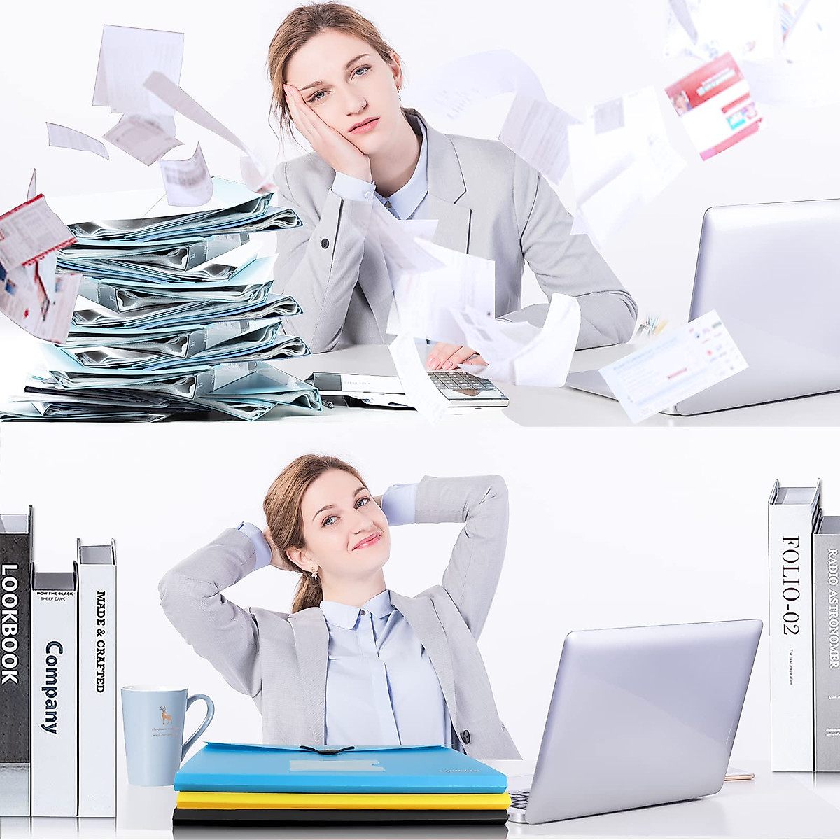 7 Pocket Accordian File Folders, Expanding File Folder A4 Letter Size Paper Portable Document Organizer-Yellow