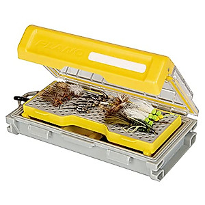 Plano Edge Micro Fly Storage Box, Gray and Yellow, Waterproof and Rust-Resistant Customizable Fishing Tackle Organization
