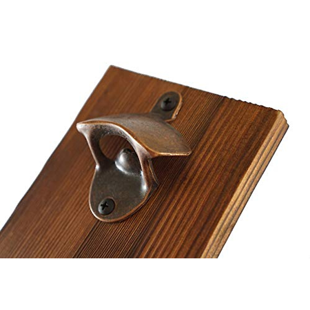 Thirsty Solutions - “Beer O’ Clock” Rustic Wall Mounted Bottle Opener and Catcher - Dark Stain Pine with Zinc Alloy Opener - Removable Wooden Bucket - Man (or Woman) Cave Ready