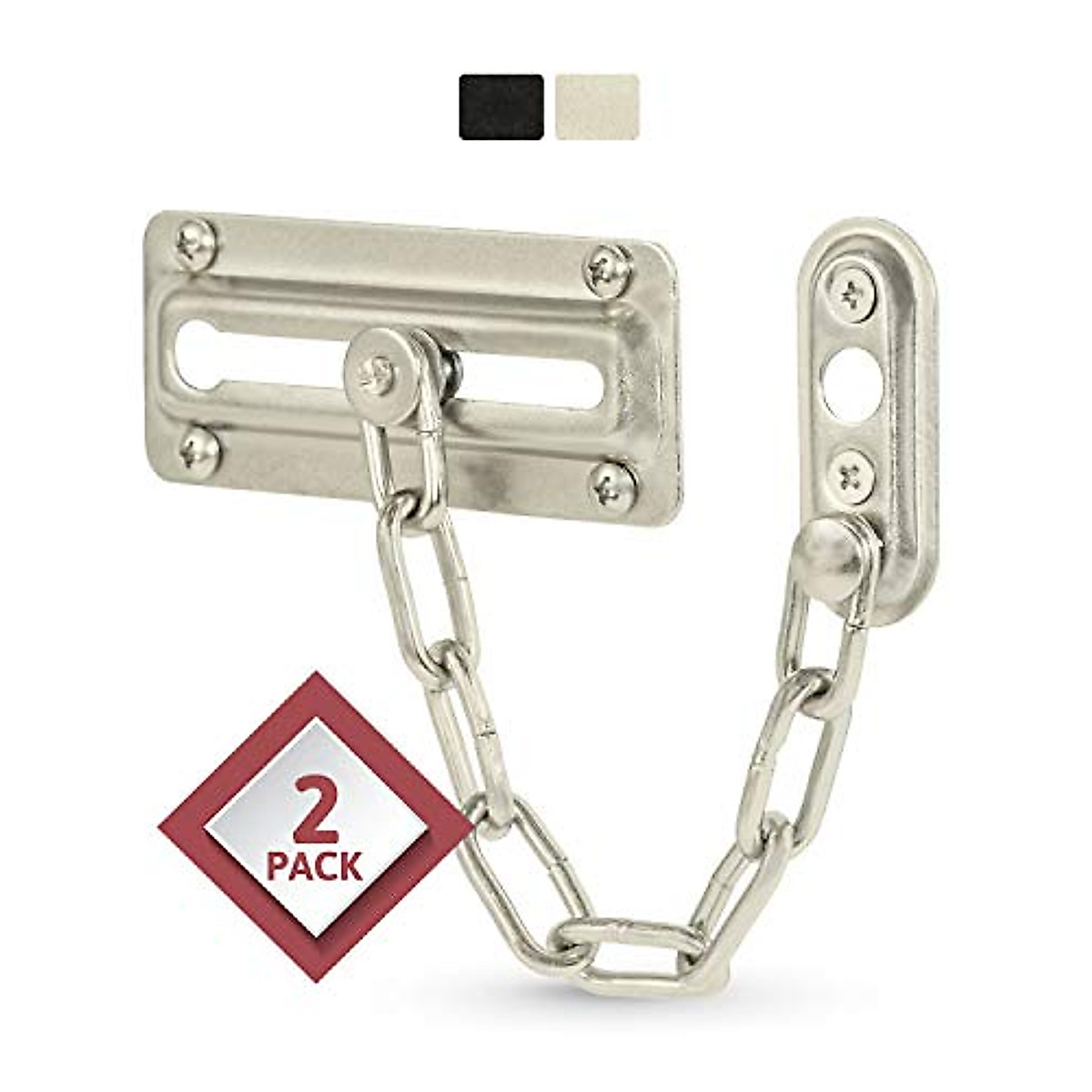 Jack N’ Drill Chain Door Guard with Lock - 2 Pack Chain Lock Door Guard, Sturdy & Rust-Resistant Steel Chain Locks for Inside Door and Extra Front Door Lock, 100% Child Safe (Silver Satin Nickel)