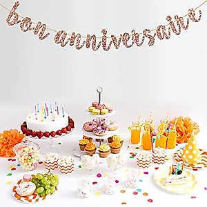 INNORU Bon Anniversaire Banner, French Theme Birthday Party Decorations, Birthday Anniversary Party Bunting Garland, Birthday Party Decorations, Rose Gold Glitter