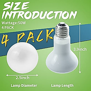 LUCKY HERP 4 Pack 50W Reptile Heat Lamp Bulb (2nd Gen), Amphibian Basking Light Bulb, Reptile Daylight Bulb for Turtle, Bearded Dragon, Lizard Heating Use