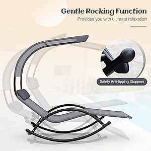 HAPPYGRILL Outdoor Chaise Lounge Rocker, 2-Person Rocking Daybed Sun Lounger with Sun Shade Canopy & Headrest Pillows, Hammock Bed Loveseat with Heavy-Duty Metal Frame for Patio, Backyard, Poolside