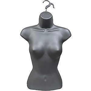 DisplayTown Gray Male + Gray Female Mannequin Injection Forms Half Rounded Waist Body Torso Dress Form with Only Hanging Hook, S-M Sizes