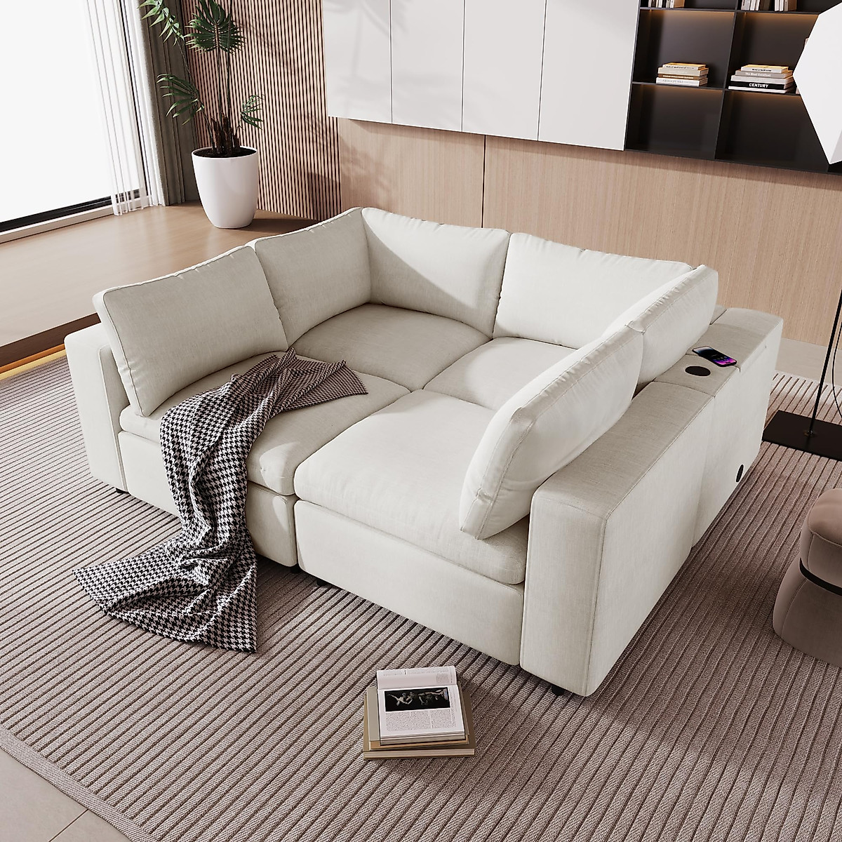 DREAMODERN Modular Sofa Sectional Couch for Living Room, Futon Sofa Upholstered Reversible Couch for Apartment - Beige