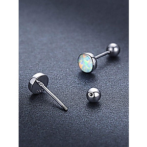 TANGPOET White Fire Opal Studs Screw Back Earrings for Women Sterling Silver Hypoallergenic Twist Back Earrings for Sensitive Ear Jewelry Birthday Gifts