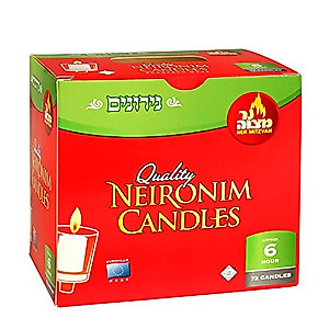 Ner Mitzvah 6 Hour Neironim Candles - Shabbat and Votive Wax Candle - 72 Count
