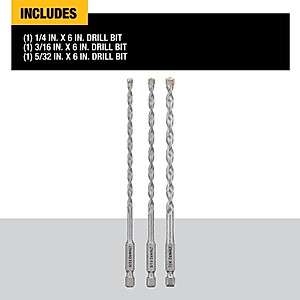 DEWALT DWA5103 Impact Ready Masonry Bit Set, 3 Piece