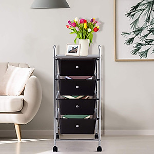 RELAX4LIFE Storage Drawer Carts Classroom Organization Rolling Carts with Wheels 4 Drawers -Craft Organizing Drawers with Plastic Drawers, Utility Cart for Office, School Storage Cart (Black)