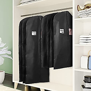 KEEGH Garment Bags for Hanging Clothes 60" (Set of 6) Dress Bags for Storage Suit Bags for Closet with Zipper and Eye-Hole for Folding for Suit Coats Dresses, Black
