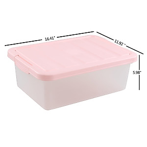Qqbine 14 Quart Plastic Latching Storage Box, Plastic Underbed Storage Bin with Pink Lids, 2 Packs