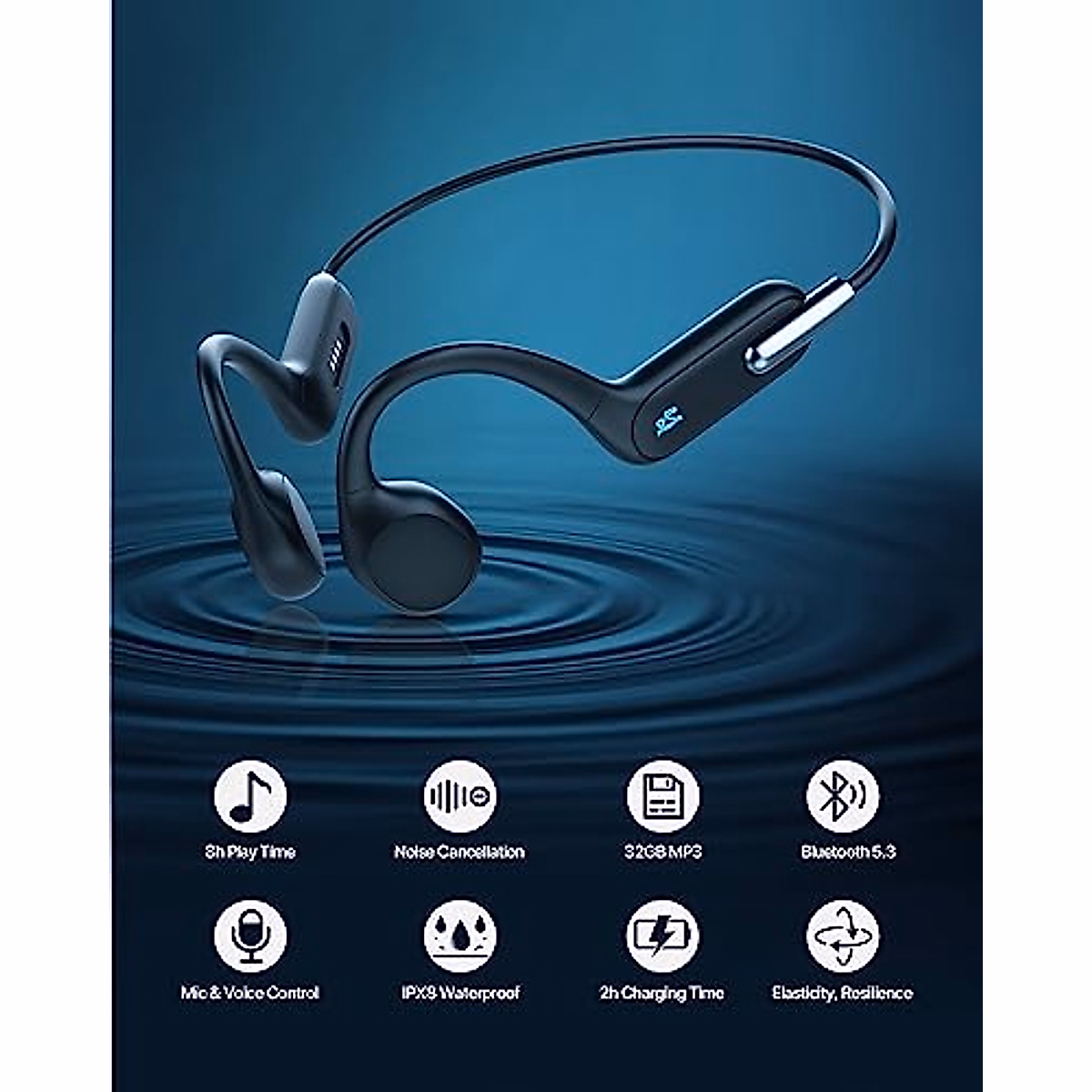 HIFI WALKER Bone Conduction Headphones IPX8 Waterproof MP3 Player for Swimming, Underwater Music Player 32GB, Open-Ear Wireless Bluetooth 5.3 Earbuds with Mic for Running, Cycling, Swimming