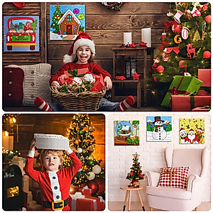 Cholemy 12 Set Christmas Pre Drawn Canvas for Painting 10 x 10 Inch Xmas Trees Santa Snowman Canvas Boards with 12 Acrylic Paints and 12 Paintbrushes for Adults DIY Art Paint Supplies, 12 Styles