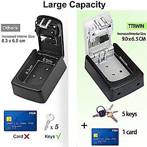 TTRWIN Security Key Lock Box, Resettable 4 Digit Combination Waterproof Lockbox, Key Safe Storage Security Lock Box, 5 Keys Large Capacity Wall Mounted LockBox for House Key, ID Card, Garage Key