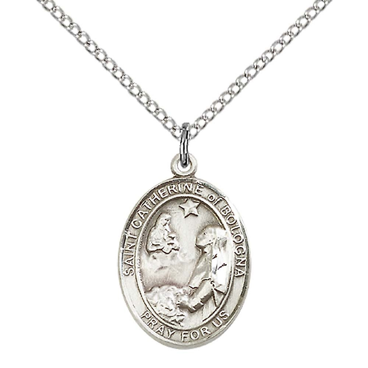 Sterling Silver St. Catherine of Bologna Pendant with 18" Stainless Steel Lite Curb Chain. Patron Saint of Artists/Liberal Arts