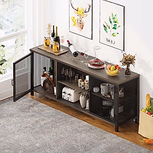 FATORRI Industrial Entertainment Center for TVs up to 55 60 65 Inch, Rustic Wood TV Stand, Large TV Console Cabinet with Doors for Living Room (60 Inch Wide, Walnut Brown)