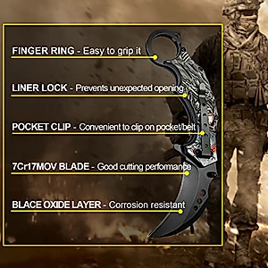 MADSABRE Skull Collection Folding Knife Cool EDC Tactical Pocket Knife with Clip - 7 Inch Camping Survival Knives Outdoor Hunting Hiking Tools, Christmas Gifts for Men, Husband (White)