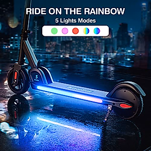 SmooSat PRO Electric Scooter for Kids Ages 8+ 130W, Colorful Rainbow Lights, 5/8/10 MPH, 60 min Ride Time, LED Display, Adjustable Height, Foldable E-Scooter for Kids and Teens, Black
