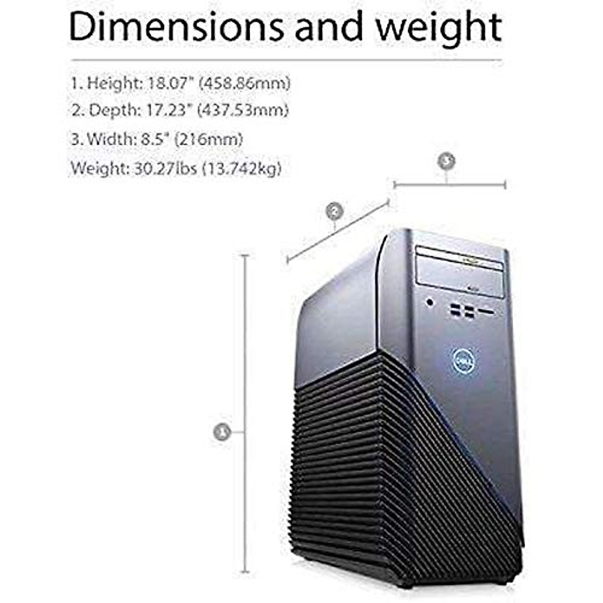 Dell i5675-A933BLU-PUS Inspiron 5675 AMD Desktop, Ryzen 5 1400 Processor, 8GB, 1TB, AMD Radeon RX 570 4GB GDDR5 Graphics, Recon Blue (Renewed)