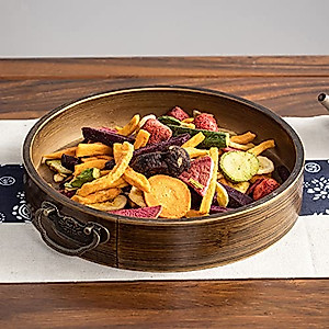 Round Coffee Table Tray, Farmhouse Wood Serving Tray with Metal Handles Round Wooden Trays for Coffee Table, Decorative Serving Round Tray for Kitchen Countertop Home Decor (Round)