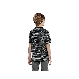 adidas Boys' Short Sleeve Cotton Allover Camo BoS Logo T-Shirt, Black (New)