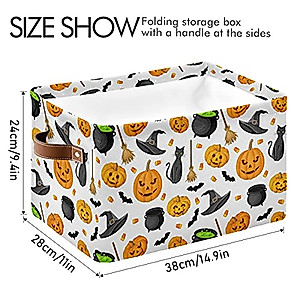 senya Halloween Basket, Large Foldable Storage Basket with Handles Halloween Pumpkin Black Cat Ghost Bat Pattern Fabric Collapsible Storage Bins Organizer Bag for Storage Toy Storage