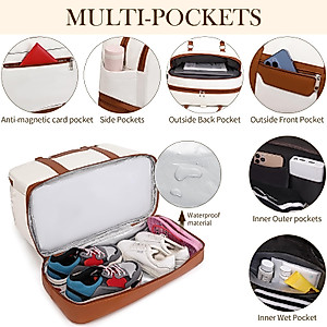 Gym Bag for Women, Stuery Travel Duffel Bag Weekender Carry On Overnight Bag with Shoe Compartment and Toiletry Bag 20" Large Duffel Bags for Traveling Business Weekend Trip Women Gift 4pcs Set